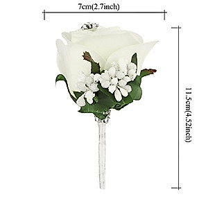 FAYBOX Wedding Prom Velvet Rose Rhinestone Corsage and Boutonniere Set With Silvery Ribbon Stretch Bracelet (Ivory*2)