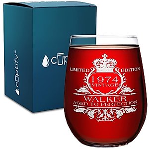 Cuptify Personalized 49th Birthday Gifts for Women 1974 Vintage Edition 17 oz Stemless Wine Glass 49 Year Old Birthday Anniversary Presents Party Decorations for Mom