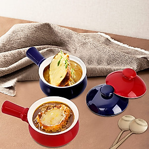 ZOOFOX Set of 4 French Onion Soup Bowls, 16 Ounce Soup Crock with Handle and Lid, Ceramic Soup Crock Oven Safe for Soup, Beef Stew, Chilli