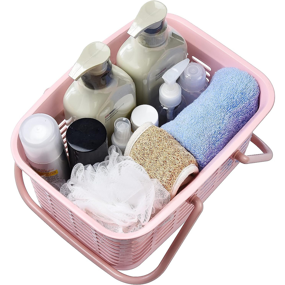 ALINK Plastic Shower Caddy Basket with Handle, Portable Organizer Storage Basket for College Dorm, Bathroom, Kitchen - Pink