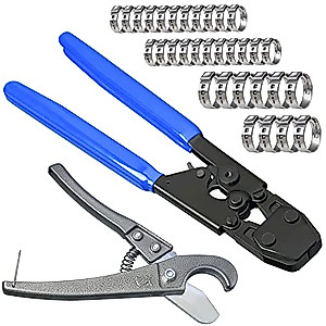 JWGJW Pex Cinch Clamp Fastening Tool with a cutting tool for 3/8 to 1-inch Stainless Steel Clamps with 1/2" 22PCS and 3/4" 10PCS PEX Clamps(003)