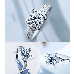 White Gold Plated Solitaire Style Eiffel Tower Ring with AAA Round Cubic Zircon Crystal Wedding Engagement Ring Fashion Jewelry for Women (7)