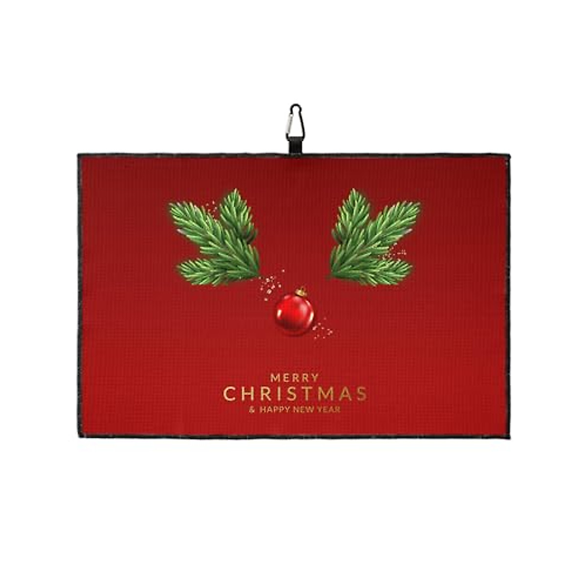 Golf Towel Christmas Pine Needle Light Ball Red,Waffle Pattern Microfiber Club Cleaner Golf Towels with Carabiner Clip for Women Men Dad,Xmas Green Plant Golf Towel for Golf Bags Accessories,24x16in