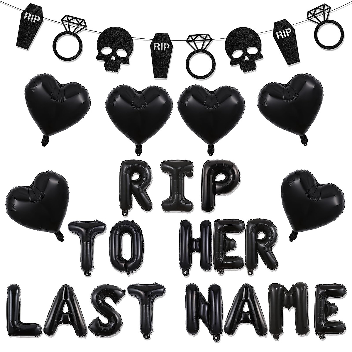 Wonmelody Gothic Bachelorette Party Decoration Rip to Her Last Name Balloon Banner Black Bridal Shower Party Decor Rip Single Life Bride to be Party Decor Fun Bach Bride or Die Wedding Engagement