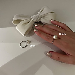 Dtja Shell Pearl 925 Sterling Silver Adjustable Ring for Women Expandable Round Ball Wedding Statement Finger Rings Comfort Fit Simple Elegant Engagement Promis Birthday Jewelry Gift (10mm)