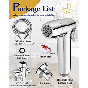 4 Mode Handheld Bidet Sprayer for Toilet Kit (Chrome) - Toilet Bidet Handheld Sprayer,Handheld Bidet for Personal Hygiene,Stainless Steel Bidet Hose,Brass T-Valve,Baby Cloth Diaper Sprayer