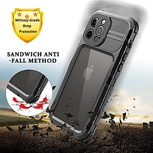 Saupsitnz iPhone 13 Pro Max Metal Waterproof Case with Built-in Screen Protector, Aluminum Metal Tough Cover Drop Tested Shockproof Dustproof Sturdy Durable Protective Case for iPhone 13 Pro Max,Black