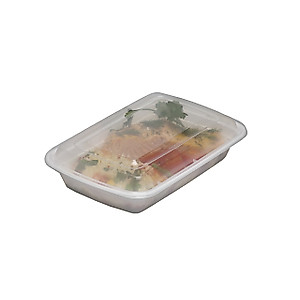 SafePro 28 oz. White Rectangular Microwavable Container with Clear Lid, Bento Lunch Box, Plastic Take-Out Food Containers (Case of 50)