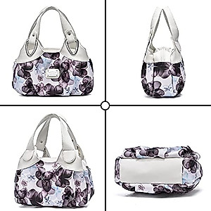 SMOOZA Luxury Handbags Flower Design Top-handle Ladies Handbag Women Shoulder Bags PU Leather Messenger Purse Bag Female Tote (White Pink)