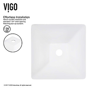 VIGO Hibiscus 16 inch L x 16 inch W Over the Counter Freestanding Matte Stone Square Vessel Bathroom Sink in Matte White - Sink for Bathroom VG04004