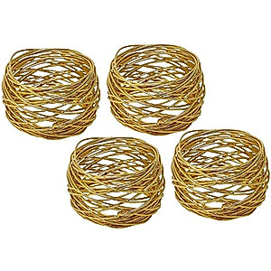 ARN CRAFTS Golden Round Mesh Napkin Rings- Set of 12 for Weddings Dinner Parties or Every Day Use …CW-6-12