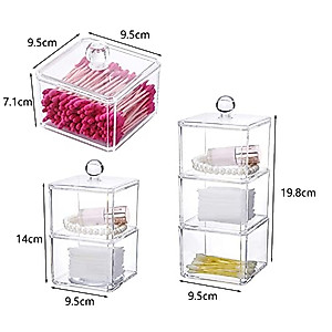 Smalibal 1 Set Cotton Ball Holder, Transparent Cotton Swab Holder with Lid, Plastic Qtip Holder, Qtip Dispenser, Cotton Swab Dispenser, Swab Pad Dispenser for Bathroom, Dressing Room A