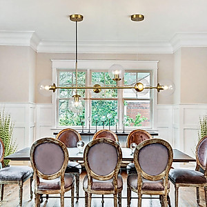 KCO Lighting 6 Light Bubble Chandelier Lighting Clear Glass Globe Chandelier Brass Gold Linear Chandelier Mid Century Modern Pendant Light for Living Room Kitchen Island Dining Room