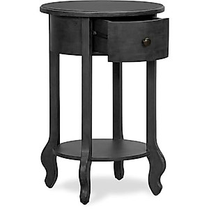 Finch James Round Wooden Accent Side Table with 1 Drawer, Traditional Living Room or Bedside Nightstand, Extra Storage for Small Space, 15" Width, Dark Gray