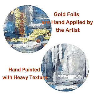 Modern Urban Abstract Painting Artwork: Contemporary Cityscape Hand Painting Abstract Canvas Wall Art for Living Room (45” x 30” x 1 Panel)