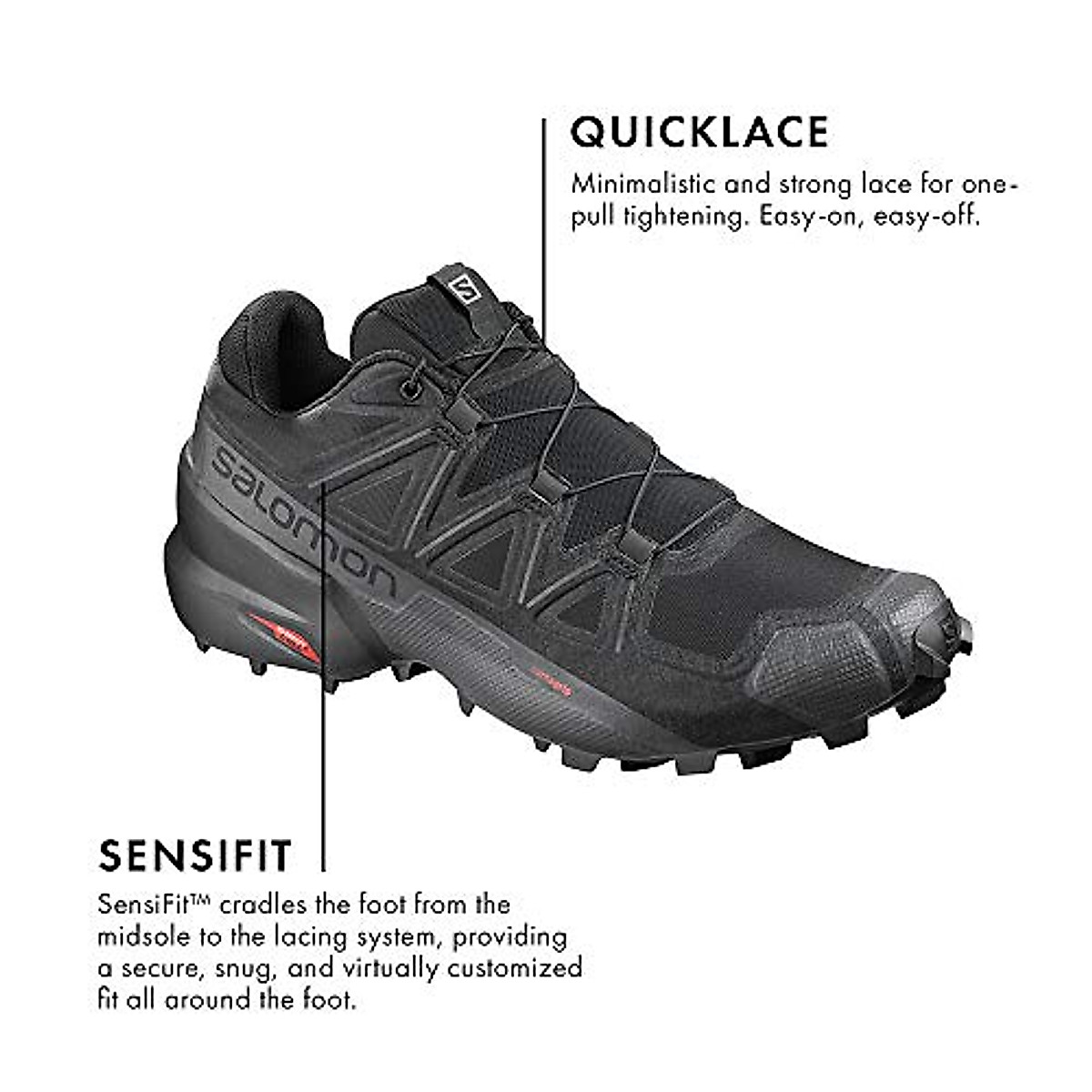 Salomon Speedcross 5 Trail Running Shoes for Men, Black/Black/Phantom, 9