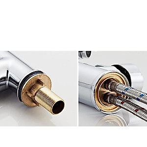 Bathroom Sink Faucets Single Hole,Pull Out Faucet Lacquered or Plated Surface,Basin Bath Tap Deck Mount Brass Faucet Vanity Faucet Includes Hose Drainage Accessories (Black, Short)