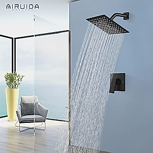 Airuida Shower Faucet Set Bathroom Rain Shower System SUS304 Stainless Steel Single Handle With Male Threads Rough-in Valve Shower Trim Kit 8 Inch Wall Mount Shower Head Matte Black