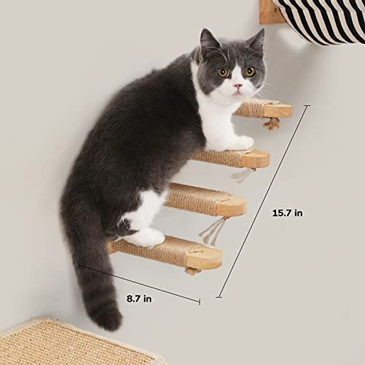FUKUMARU Cat Climbing Shelf Wall Mounted, Four Step Cat Stairway with Jute Scratching for Cats Perch Platform Supplies
