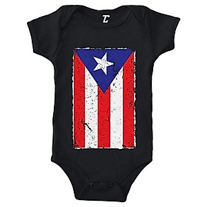 Puerto Rico - Distressed Flag Strong Bodysuit (Black, Newborn)