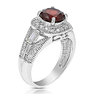VIR JEWELS 1.05 cttw Garnet Ring .925 Sterling Silver with Rhodium Plating Round Shape 7 MM Size 9