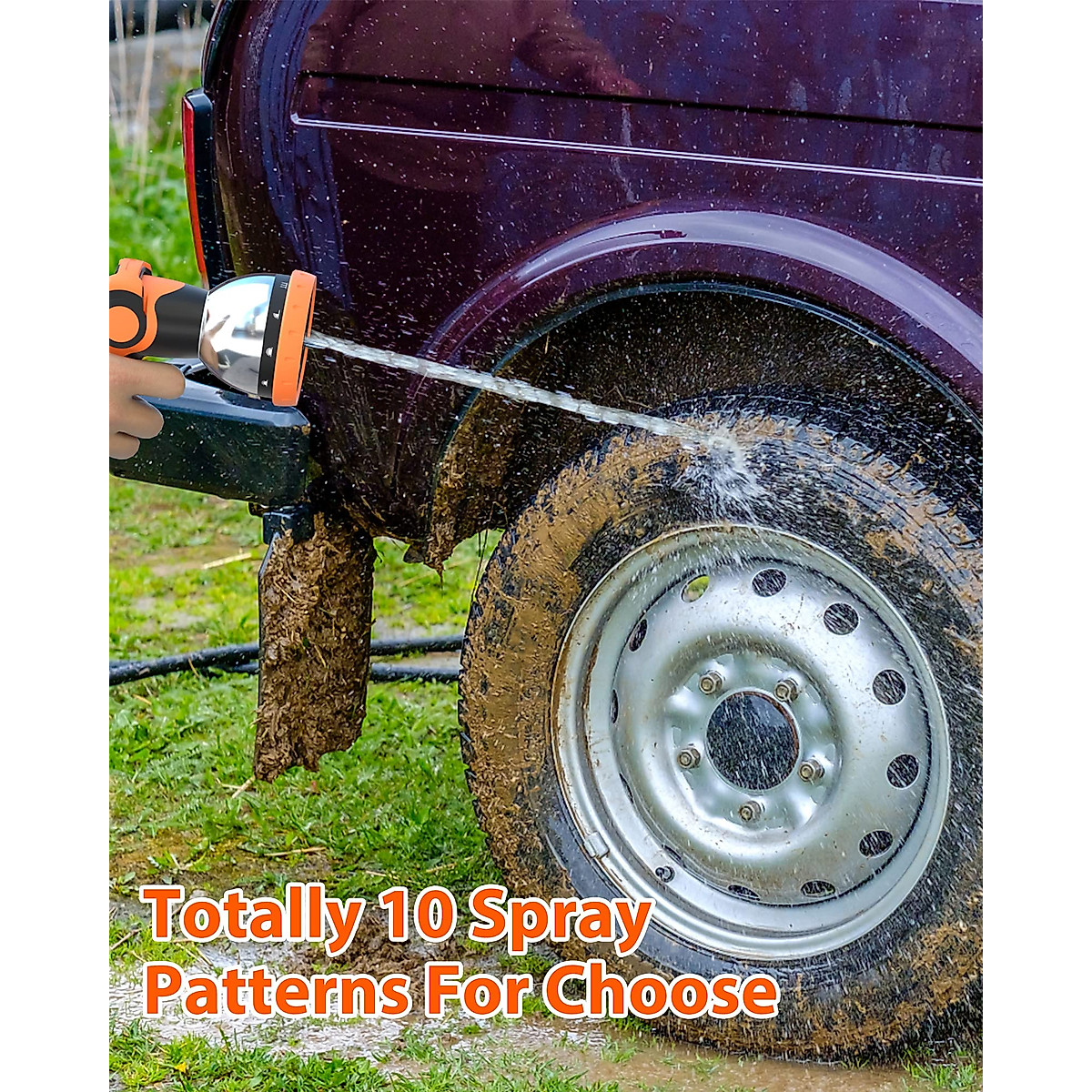 Vanpopubs Retractable Garden Hose Reel,1/2 in x 100 ft Hose Reel Auto Rewind, Any Length Lock/Wall Mounted/180°Swivel Bracket,with 10 Function Sprayer Nozzle