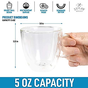 Zulay Double Wall 5.4oz Glass Espresso Mugs (Set of 2) - Insulated Clear Coffee Mugs With Handle & Suspended Base Design - Thick Expresso Coffee Cups For Americano, Lattes, Tea, Cappuccinos, and More