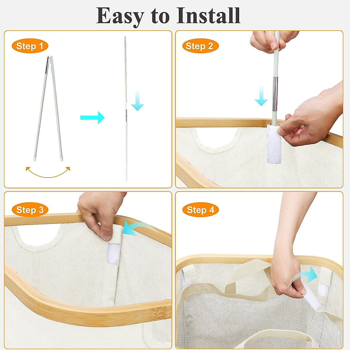 RICOJYCX 110L Collapsible Laundry Baskets with Lid, Laundry Hamper with Handle and Lid, Large Foldable Clothes Hamper with Removable Inner Bag for Clothes Toys Towels (Off White)