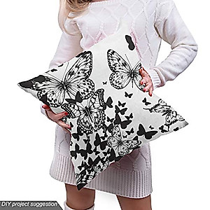 Ambesonne Black and White Fabric by The Yard, Starry Night Drifter Butterfly Silhouettes Monochrome Sketch Style Fauna, Decorative Fabric for Upholstery and Home Accents, 1 Yard, White Black