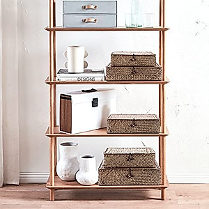 Hipiwe Flat Wicker Basket Bins with Lid - Set of 3 Handwoven Seagrass Storage Basket Shelf Baskets Boxes Multipurpose Home Organizer Bins Boxes for Shelf Pantry Closet,Large Size 14.8"x13"