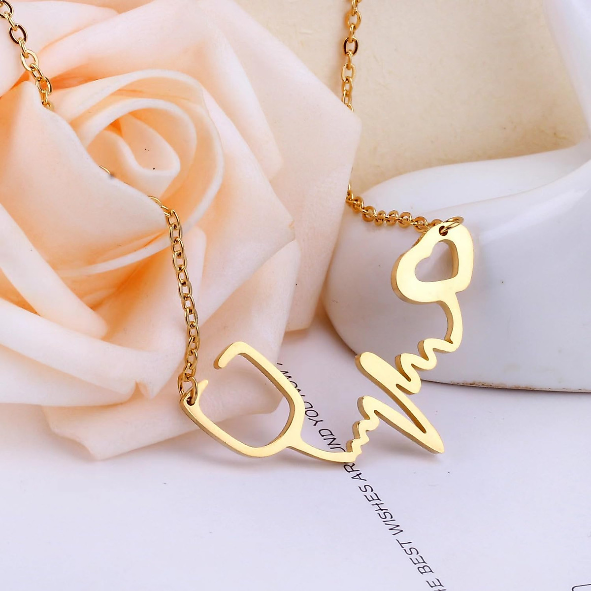 MAJORWARAP Nurse Stethoscope Heartbeat Necklace for Women Heart Stethoscope Pendant Doctor Nurse Medical Graduation Jewelry Gift (Gold)
