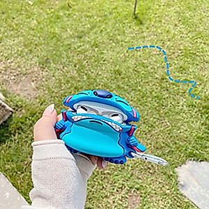 Air Pod Case, Cute Cartoon Design Case Compatible with Air Pod 1/2, Protective Premium Silicone Case with Keychain. (Blue)