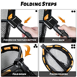 PLUSINNO Floating Fishing Net, Rubber Coated Fish net for Easy Catch and Release, Fishing Nets Freshwater for Bass, Trout, Walleye, Kayak, Folding Landing Net for Easy to Carry and Storage