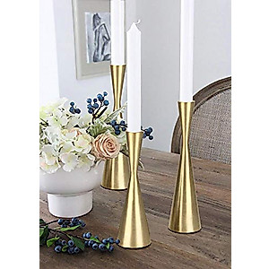Vixdonos Brass Gold Taper Candlestick Holders Metal Candle Holders Set of 3 Table Decorative Candle Stand for Wedding, Dinning, Party,Home Decor (Gold)