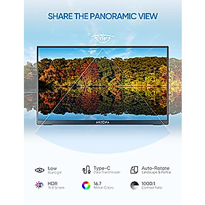 ARZOPA Portable Monitor, 14.0" Ultra Slim Portable Laptop Monitor FHD 1080P External Display with Dual Speakers Second Screen for Laptop PC Phone Xbox PS4/5 Switch-A1 GAMUT Slim