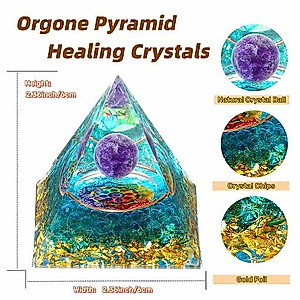 YATOJUZI 2.4" Orgone Pyramid Healing Crystals Stones Green Aventurine Chakra Reiki Ornaments Orgonite Gemstone Lucky Reiki Positive Energy Balancing Decors Home Office Desk Decor Gifts for Women Men