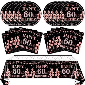 41PCS 60th Birthday Decorations for Women 60 years brithday party tableware set Plates Napkins tablecloth Vintage 1964 Party Supply Black And Rose Gold For Women