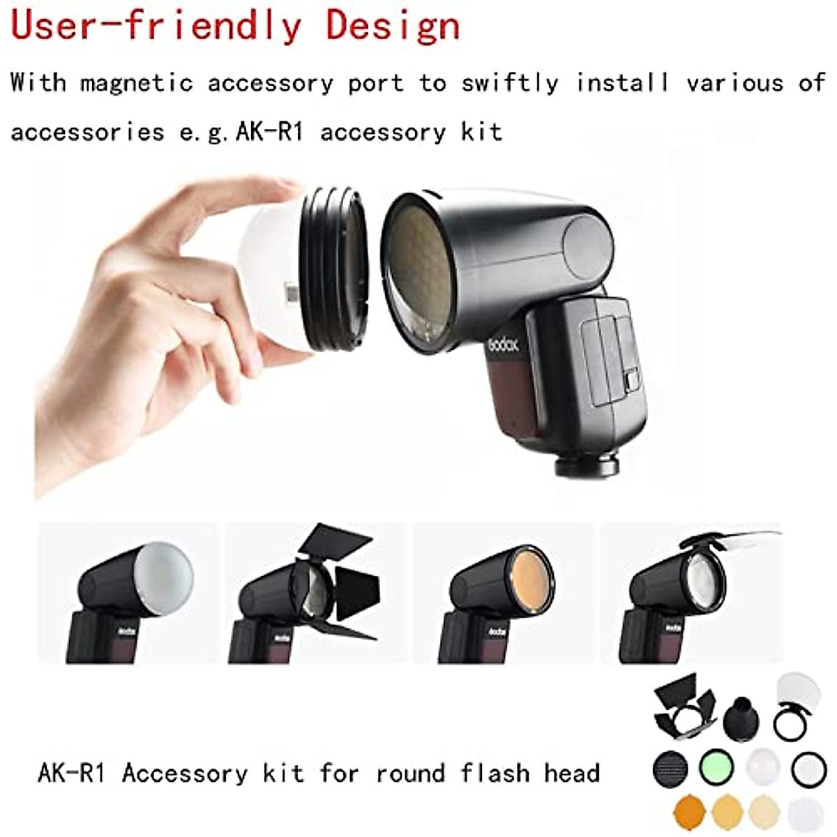 Godox V1 V1-C V1C Round Head Camera Flash for Canon Flash Speedlite Speedlight Light,76Ws 2.4G TTL1/8000 HSS,480 Full Power Shots,1.5s Recycle Time,2600mAh Li-ion Battery,10 Levels LED Modeling Lamp
