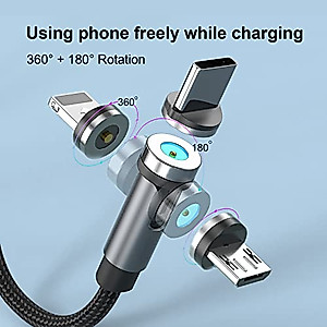 N. NETDOT NetDot 540°Rotation 3in1 Magnetic Charging Cable, 6.6ft 3 Pack Gen15 Magnetic Phone Charger and Magnetic Charger for Micro USB, USB-C/Type C and i-Product, 3in1 Black