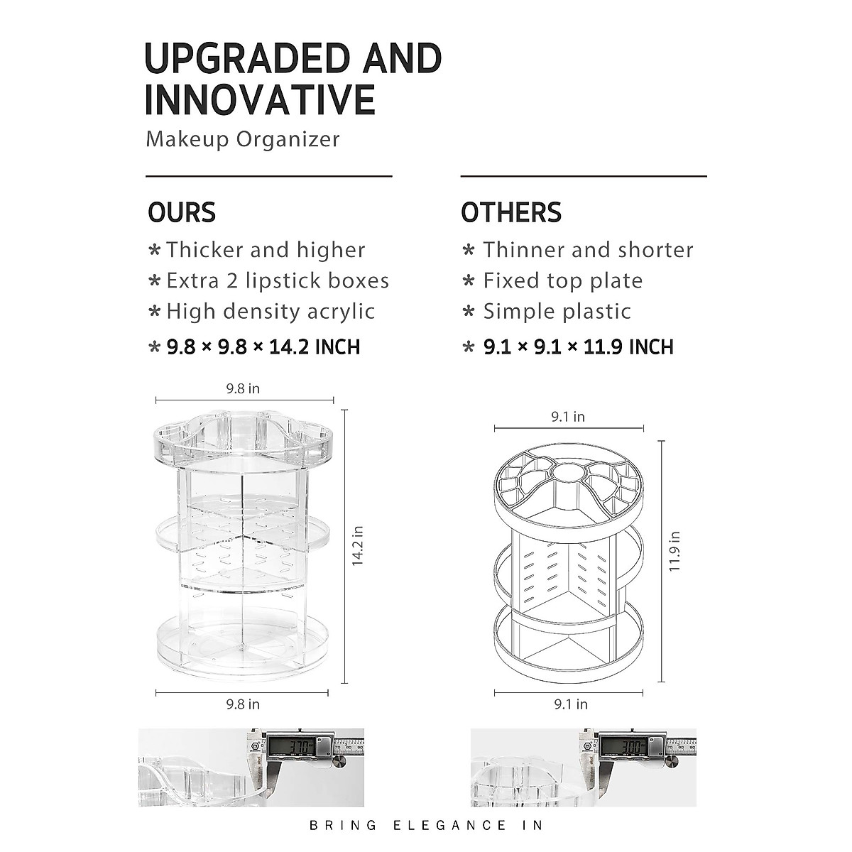 Syntus 360 Rotating Makeup Organizer, Thicker Acrylic Adjustable Bathroom Makeup Spinning Holder Rack, Transparent Larger Capacity Cosmetic Storage Box Fits Makeup Brushes, Lipsticks