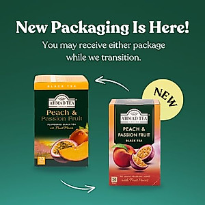 Ahmad Tea Black Tea, Peach & Passion Fruit Teabags, 20 ct (Pack of 1) - Caffeinated & Sugar-Free