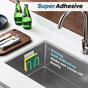 Sponge Holder Sink Caddy for Kitchen Accessories, No Drilling Adhesive ,Rustproof SUS304 Stainless Steel