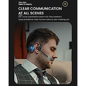 Bone Conduction Headphones with Mic Open Ear Headphones Wireless Bluetooth Ear Bone Head Phones Earphones with Microphone Waterproof Headset for Office, Work, Running, Driving, Sports, Truck Drivers