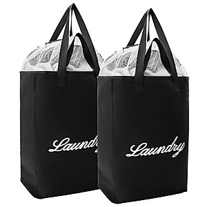 2Pcs AXJ Canvas Laundry Bags XL, Extra Large Heavy Duty Dirty Clothes Bag, Storage Bag with Fixed Drawstring Mesh, Shoulder Straps and Handles, VOL 80L/Per Bag, 16” x 9.8” x 21” (Black)