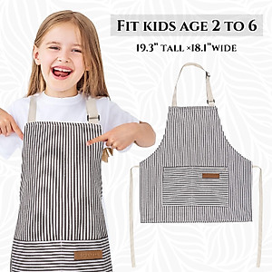 XLSXEXCL 2 Pack Stripes Kids Apron, Kids Cooking Aprons with 2 Pockets, Cute Kids Aprons for Cooking for Boys and Girls Adjustable Chef Baking Aprons Artist Apron for Cooking, Cleaning, Painting