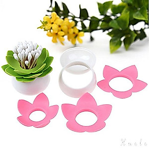 Cafurty Lotus Flowers Cotton Swab Holder, Q-tip Toothpicks Storage Organizer, Bathroom Vanity Canister (Green / Pink)