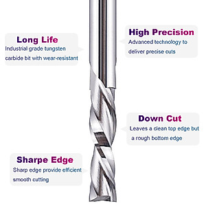 SpeTool 5PCS Spiral Downcut Router Bits 1/4" Shank 1" Cutting Length Solid Carbide CNC Router Bit Set End Mills for Plunge Router Wood Carving