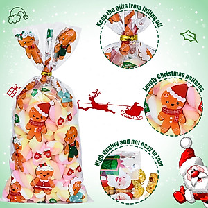 Twavang 120 Pcs Christmas Cellophane Treat Bags, Xmas Gift Bags Candy Goodies Bags with 140 Pcs Twists for Snacks Cookies Packing (10.6 x 5.1 inches)