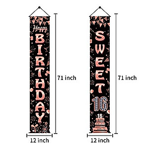 Luxiocio Happy 16th Birthday Banner Decorations for Girls, Sweet 16 Year Old Birthday Welcome Porch Sign, Rose Gold Sixteen Birthday Party Supplies for Outdoor Indoor