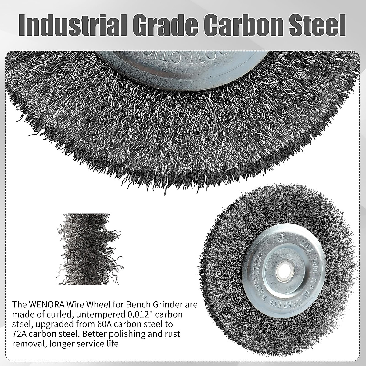 WENORA 6-Inch Wire Wheel for Bench Grinder, 0.012 Carbon Steel, Bench Grinder Wire Wheel with 1/2" & 5/8" Arbor Hole